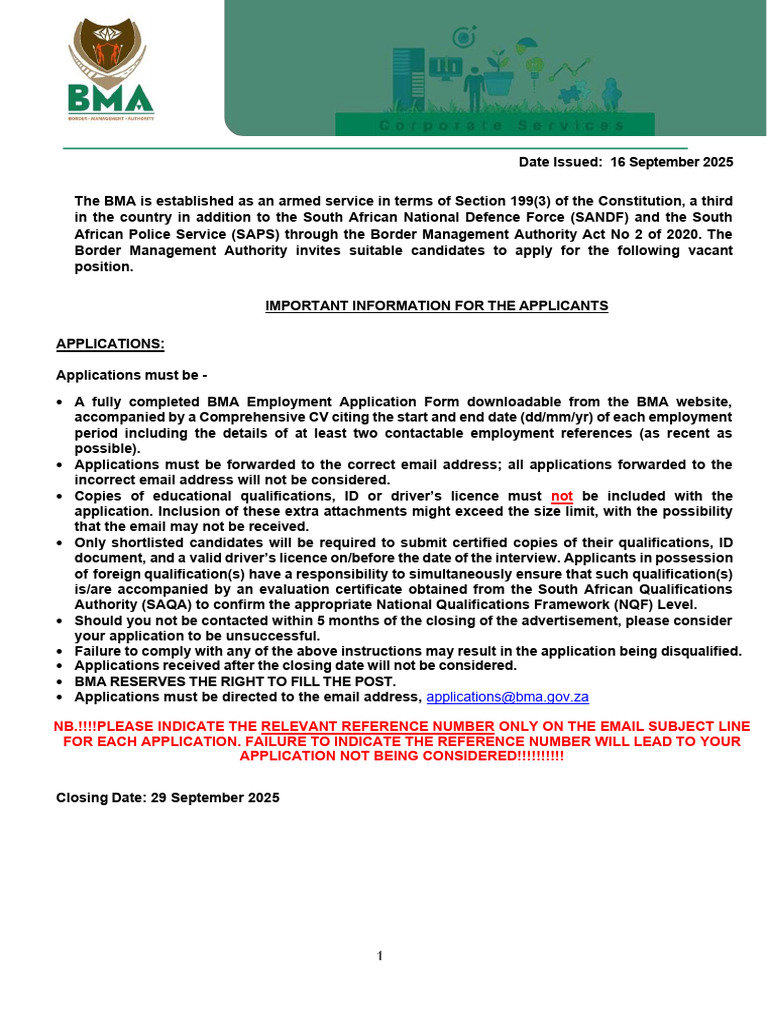 BMA Vacancies and Application Details 2025 | PDF | Regulatory ...