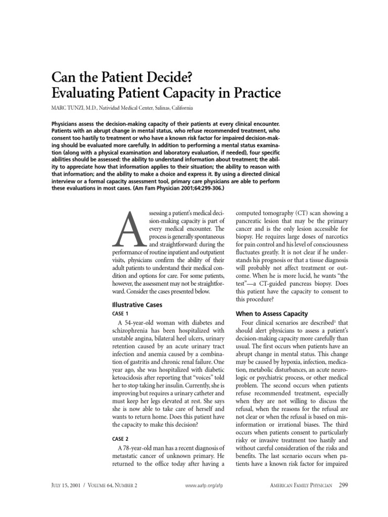 Assessing Patient Decision-Making Capacity | PDF | Psychiatry | Risk