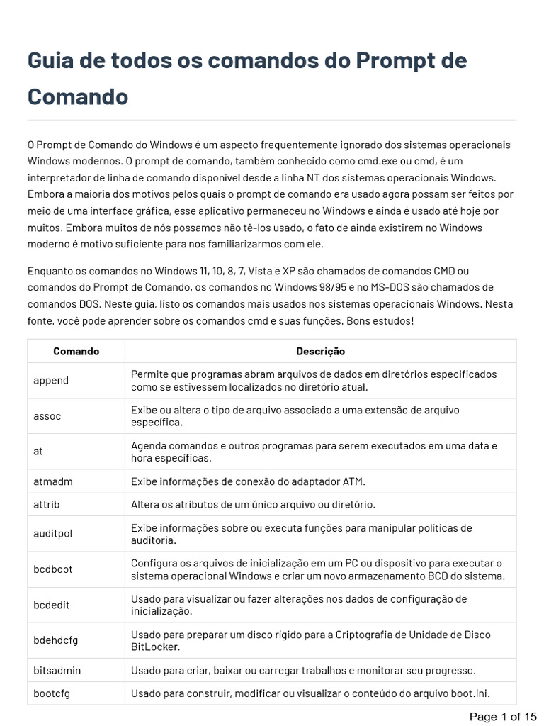 Comandos do Prompt de Comando Windows | PDF | Rede de computadores ...