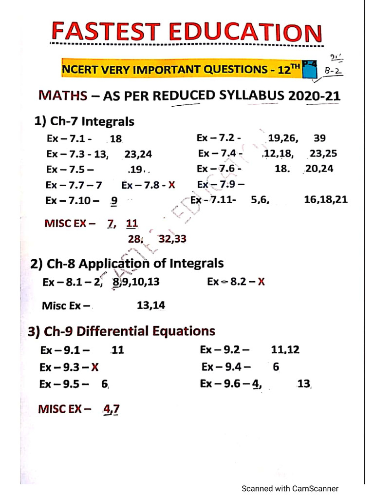 Most Repeated Questions Maths 12th | PDF