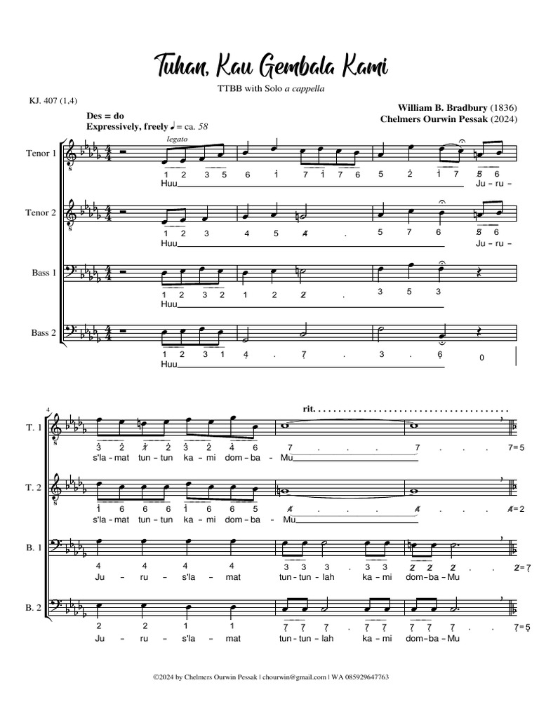 (Full) Tuhan Kau Gembala Kami (TTBB) | PDF | Vocal Music