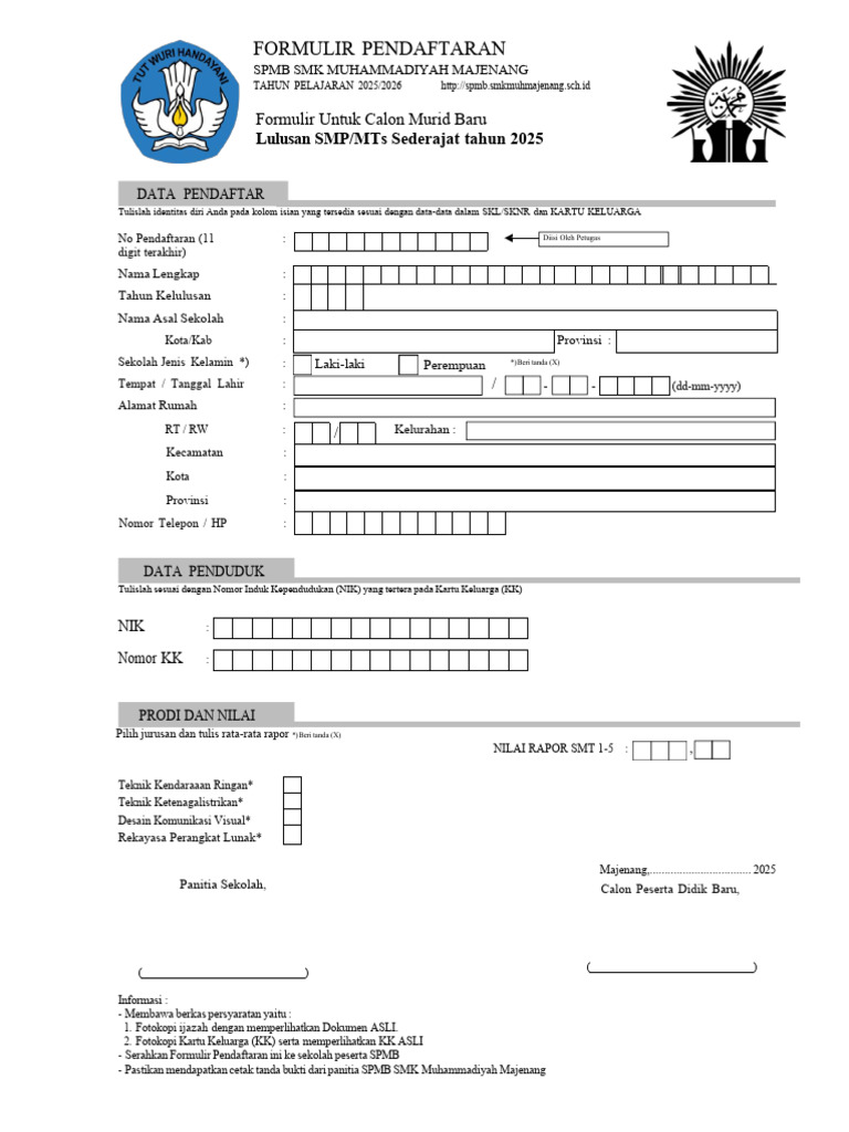 Contoh FORM SPMB SMK MUMA | PDF