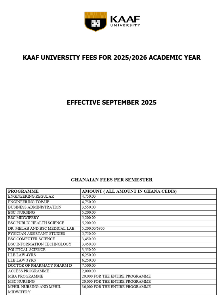 KAAF University Fees 2025/2026 | PDF | Bachelor Of Science | Vocational ...