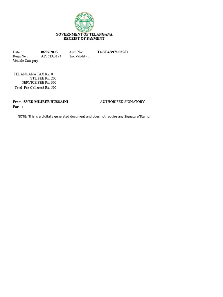Special Permit Receipt | PDF