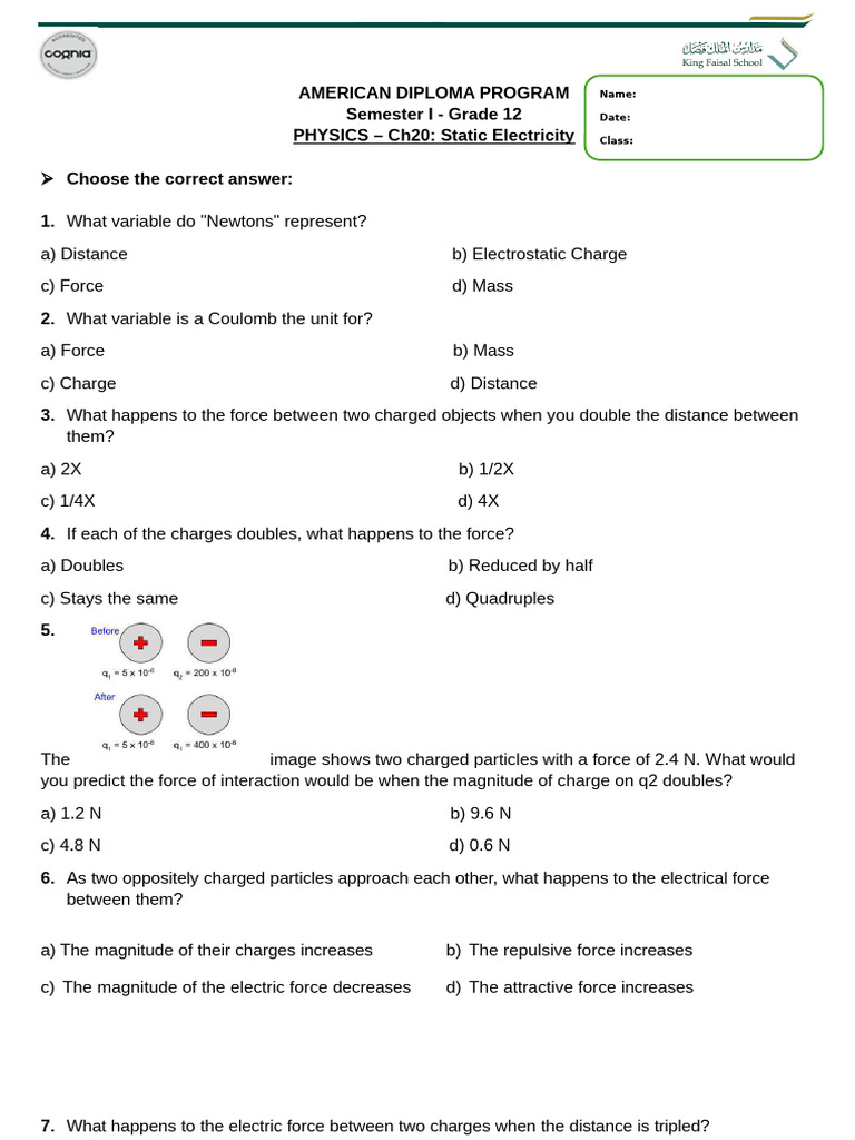 Grade 12 Physics: Static Electricity Quiz | PDF | Force | Electron