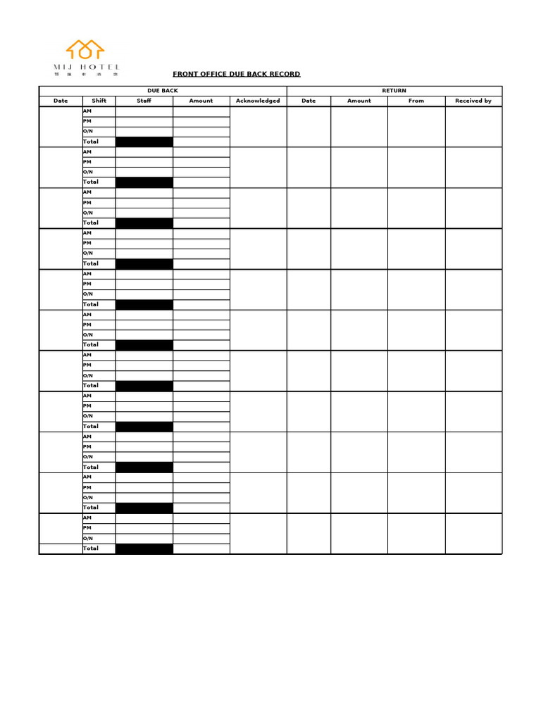 Front Office Due Back Log | PDF