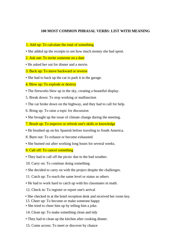 100 Most Common Phrasal Verbs | PDF