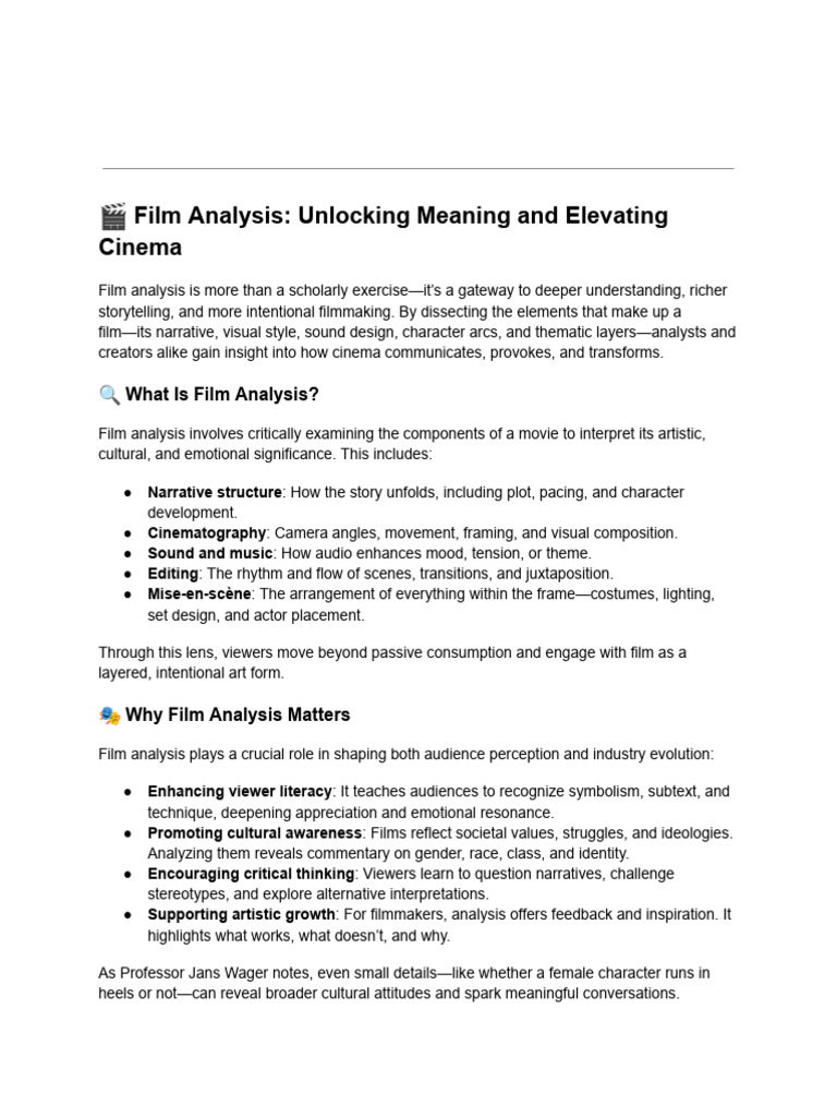 ? Film Analysis - Unlocking Meaning and Elevating Cinema | PDF ...