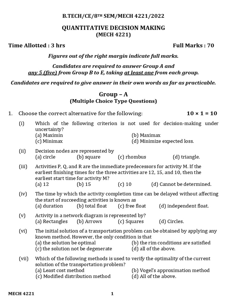 Quantitative Decision Making Mech 4221 - 2022 | PDF | Applied Mathematics