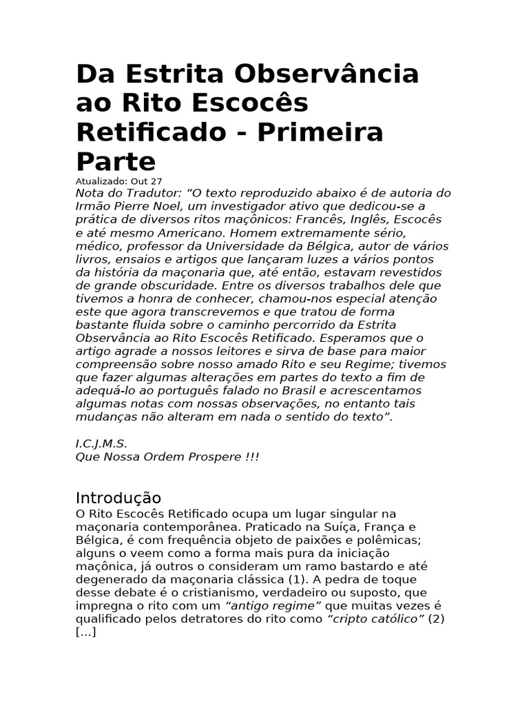 Da Estrita Observância ao Rito Escocês | PDF | Maçonaria | Loja Maçônica
