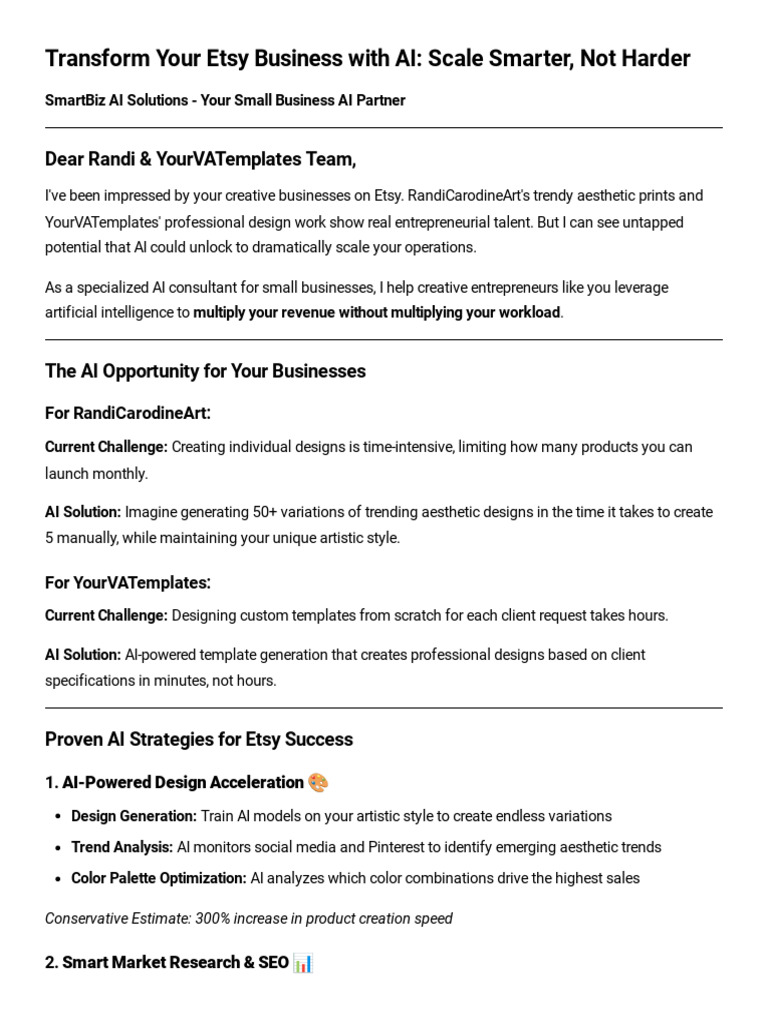 SmartBiz AI Solutions - Etsy Shop Growth Pitch | PDF | Artificial ...