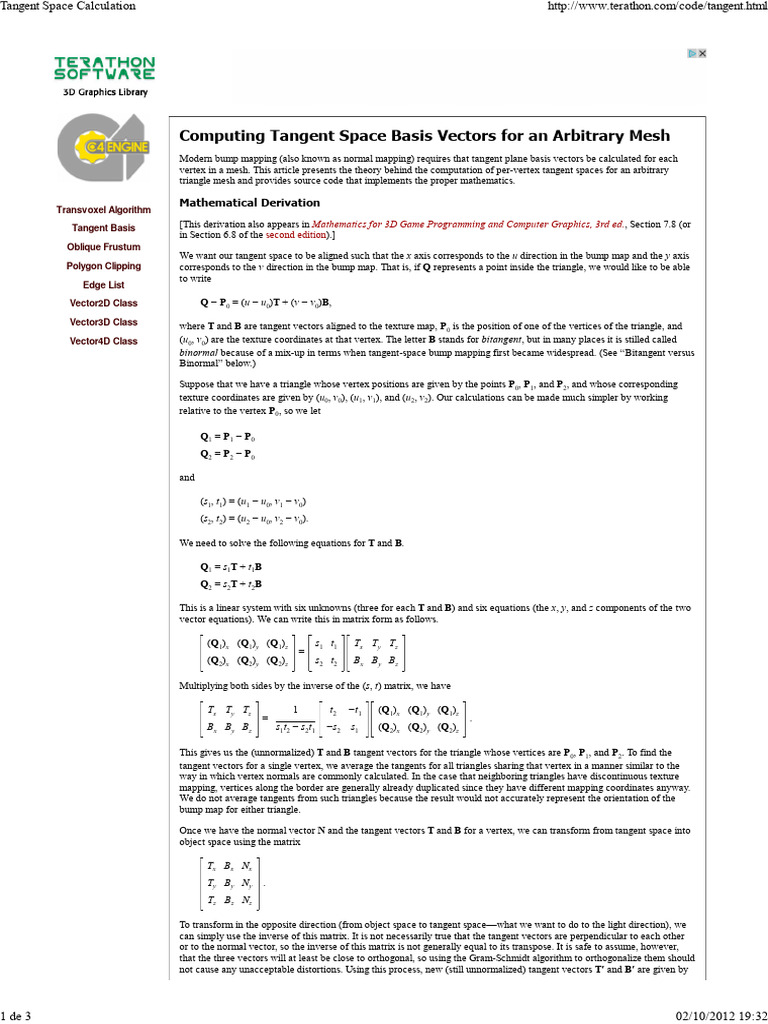 Tangent Space Calculation for Meshes | PDF | Algebra | Geometry