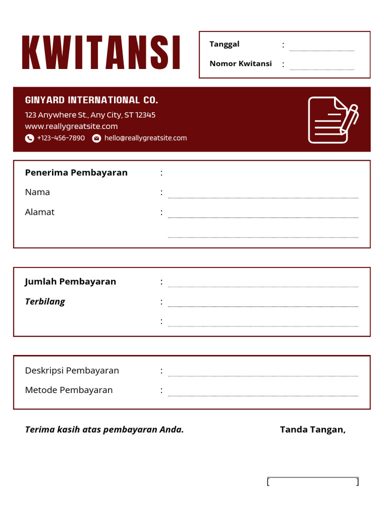 Template Kwitansi Pembayaran HD | PDF