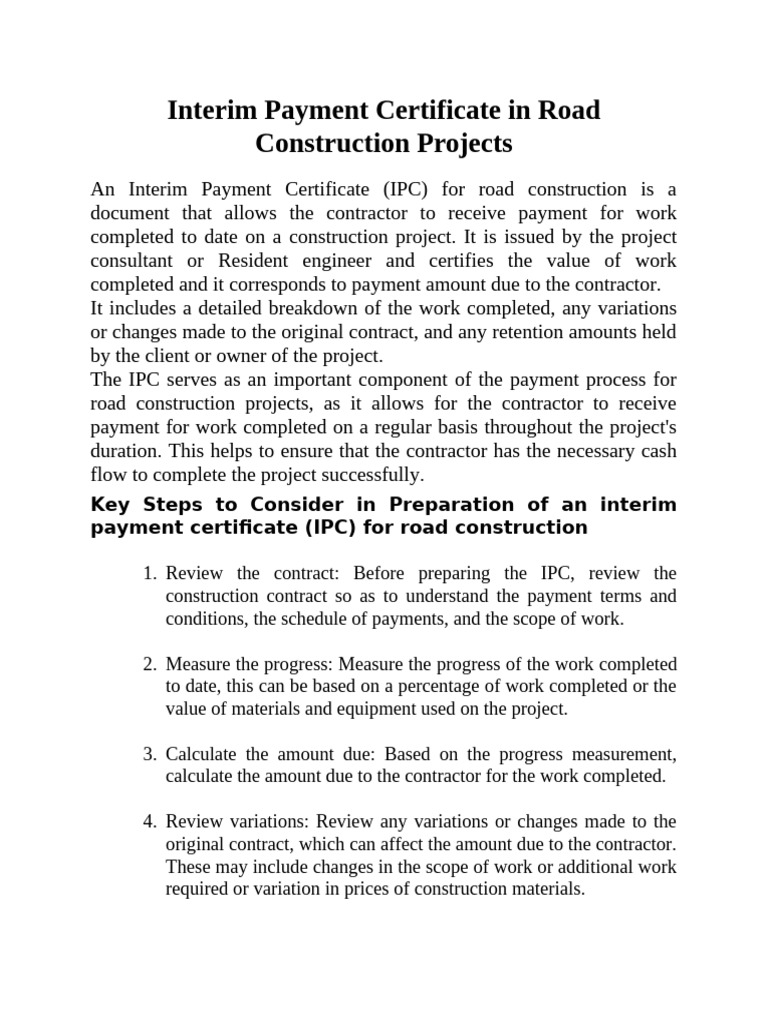 Interim Payment Certificate | PDF