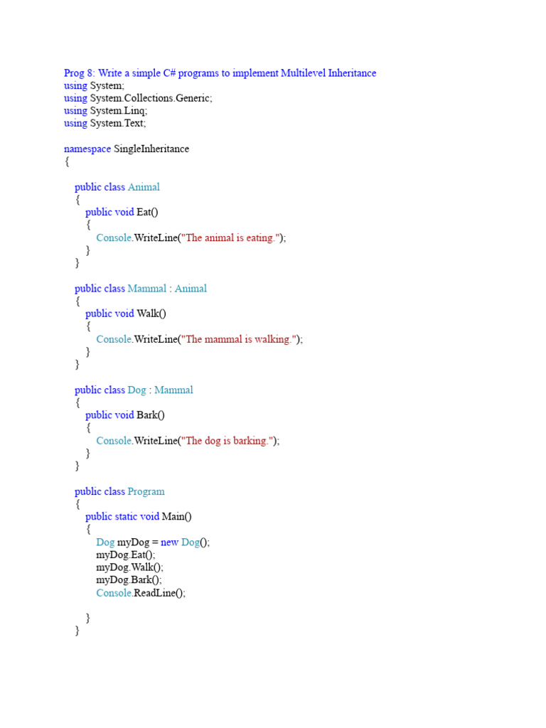 C# Multilevel Inheritance Example | PDF