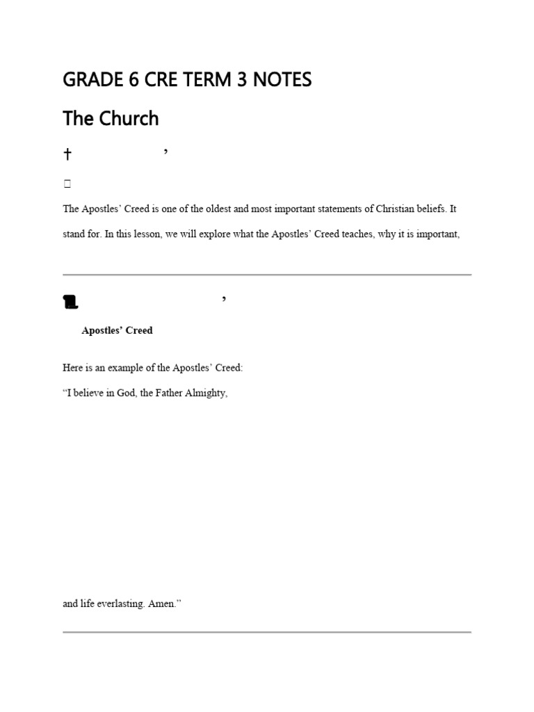 Grade 6 CRE Term 3: Apostles' Creed & Suffering | PDF | God The Father ...