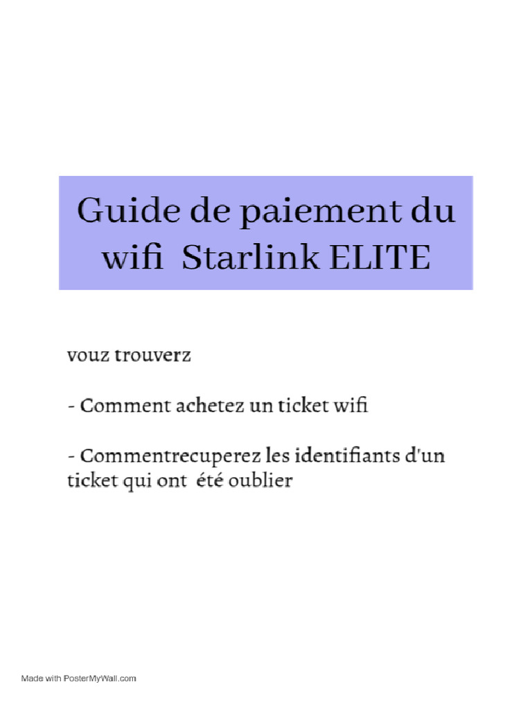 Acheter Un Ticket Wifi Starlink Elite | PDF