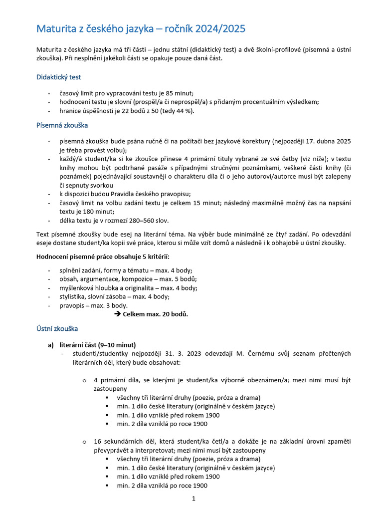 Zkouska z Ceskeho Jazyka 2025 | PDF