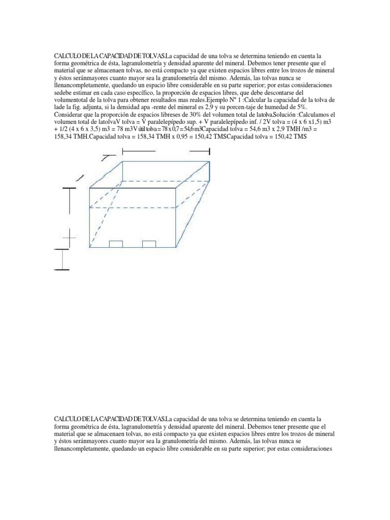 Calculo de La Capacidad de Tolvas | PDF | Volumen | Cantidades fisicas