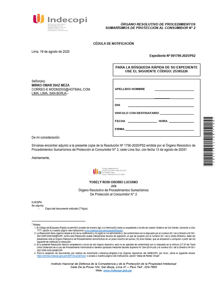 Cedula-2025-1756 Ps2 Mirko Diaz Meza - Signed | PDF | Protección al ...