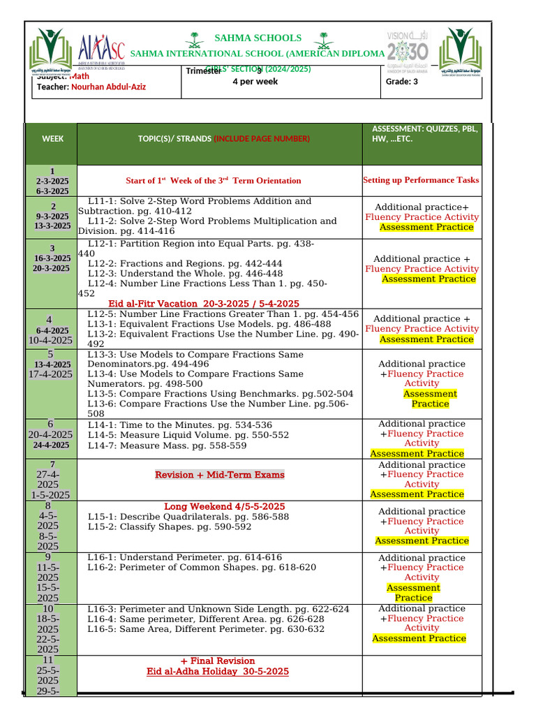 Math Annual Plan Grade 3.docx 3rd Term | PDF | Area | Mathematics