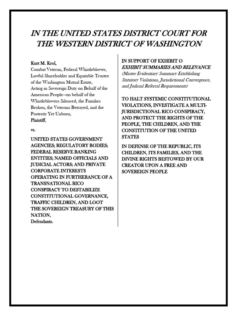 Exhibit O - Exhibit Summaries and Relevance | PDF | Racketeer ...