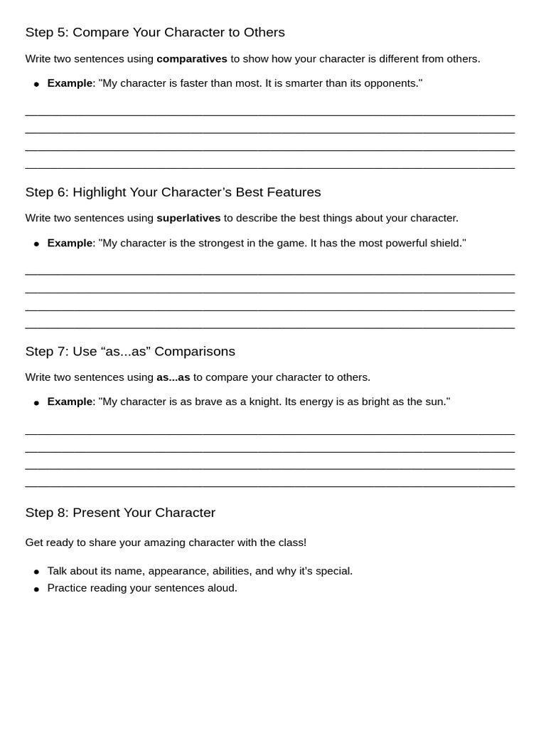 Character Comparison and Presentation Guide | PDF