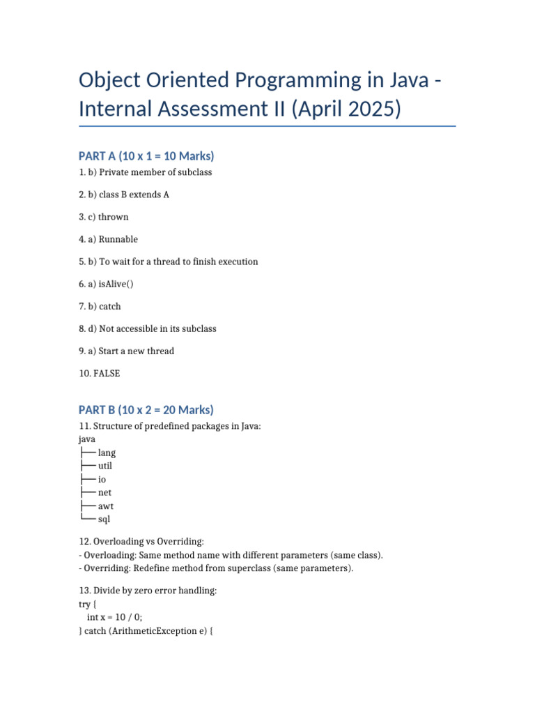 OOPJ Internal Assessment II Answers | PDF | Method (Computer ...