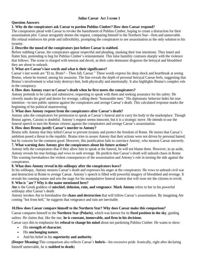 Julius Caesar Act 3 Scene 1.notes | PDF | Mark Antony | Julius Caesar
