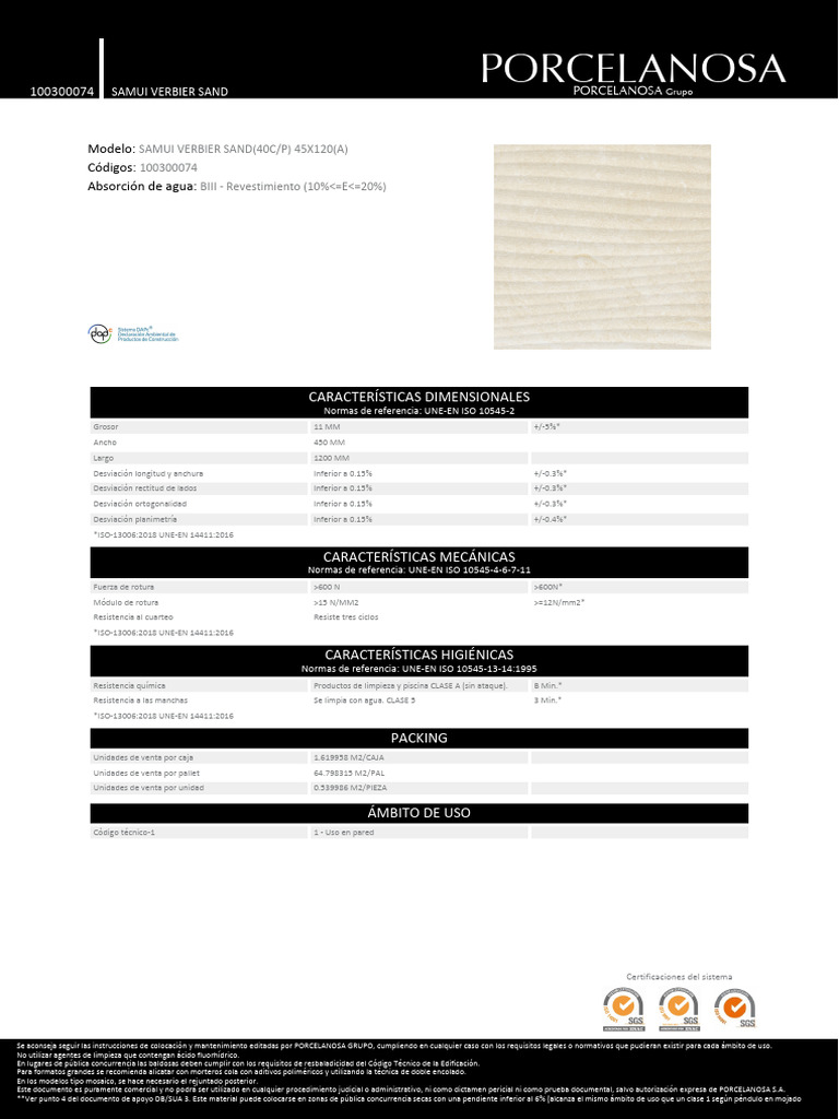 Samui Verbier Sand: Especificaciones y Uso | PDF
