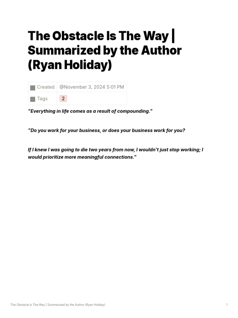 The Obstacle Is The Way Summarized by The Author (Ryan Holiday) | PDF