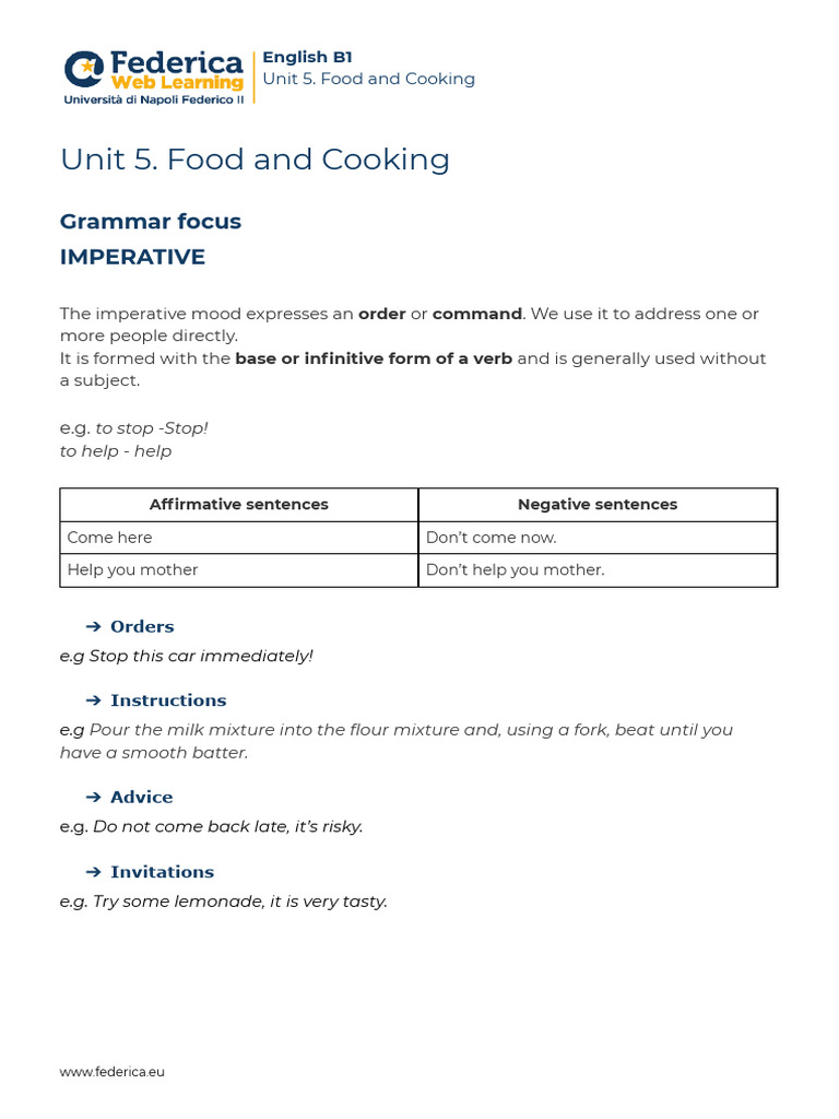 Imperative Mood in Food Instructions | PDF