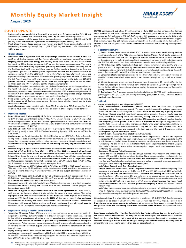 August 2025 Equity Market Overview | PDF | Inflation | Macroeconomics