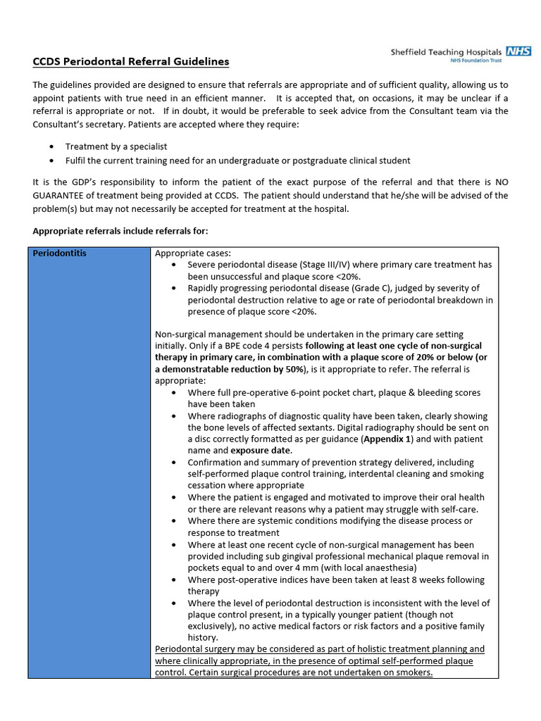 Ccdsperio - 234referral Guidelines 2021 | PDF | Periodontology | Social ...