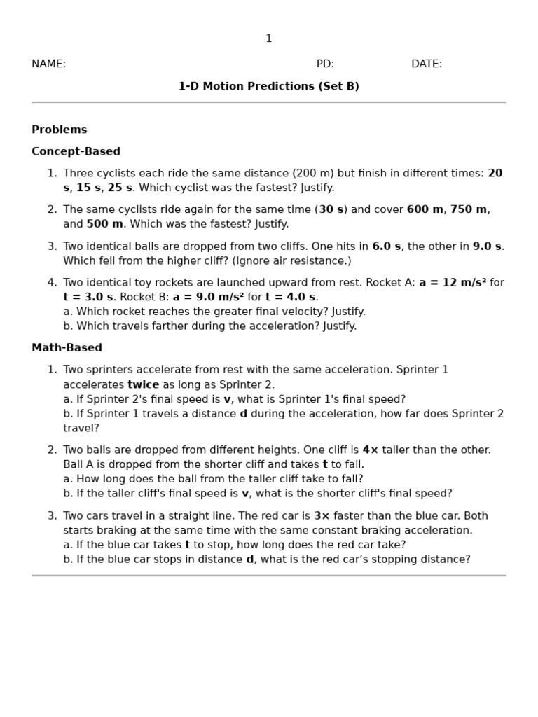 Free Fall Problem Set B | PDF | Acceleration | Speed