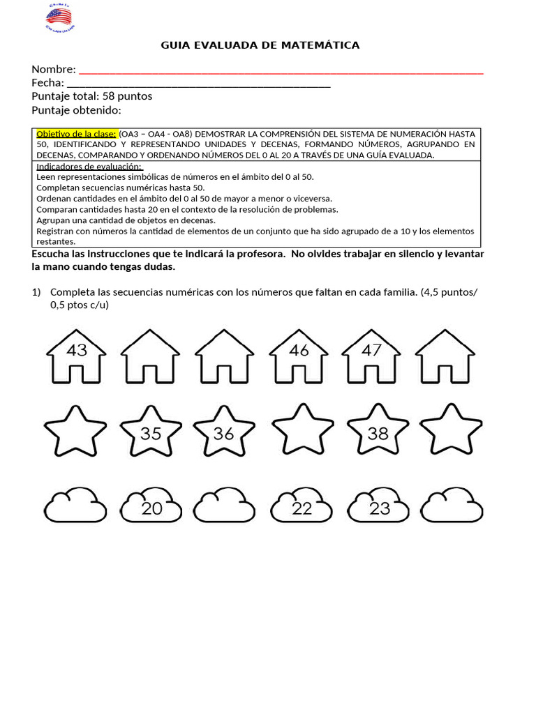 Guia Evaluada Ordenar y Comparar Numeros, Unidades y Decenas. | PDF | Matemáticas