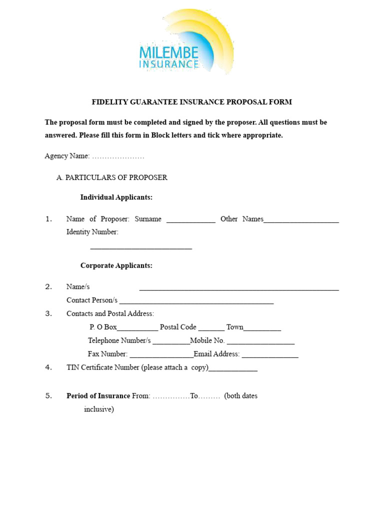 Fidelity Guarantee Proposal Form | PDF | Insurance | Financial Services