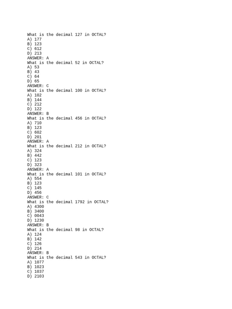 Category 2 - Convert Decimal To Octal | PDF