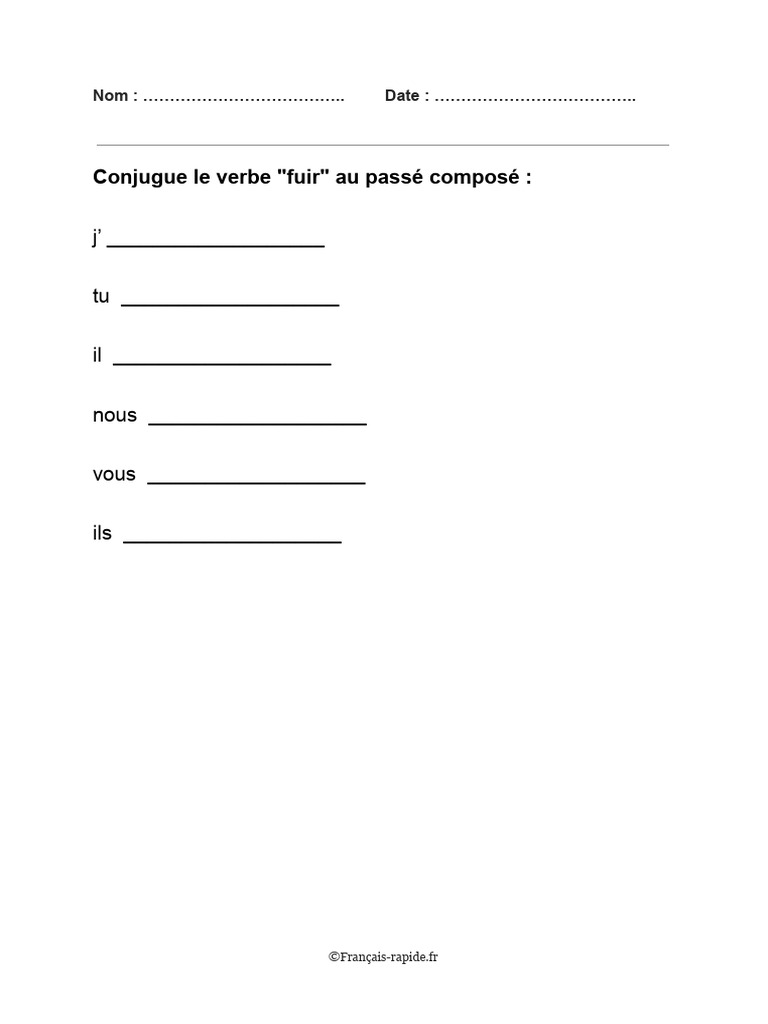 Conjugaison du verbe "fuir" au passé composé | PDF