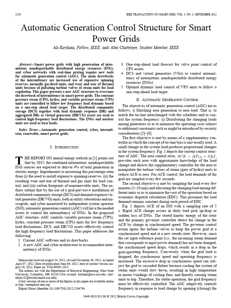 Smart Grid Automatic Generation Control | PDF | Electrical Grid | Smart ...