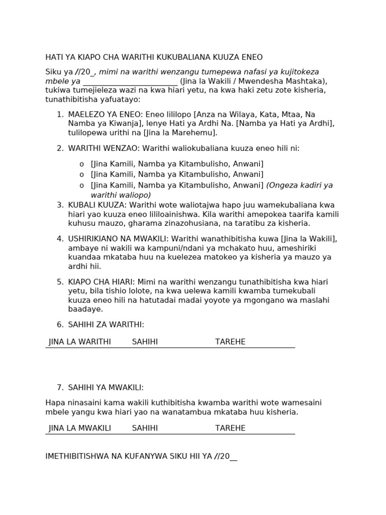Kiapo Warithi Kuuza Eneo | PDF