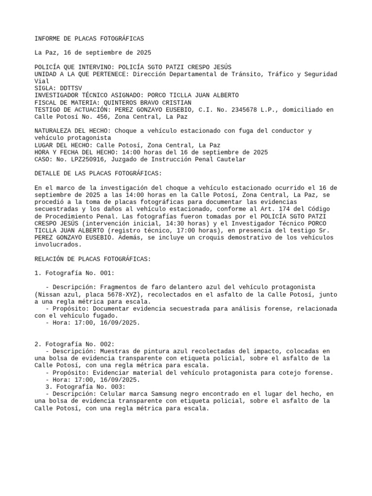 Informe de Choque Vehicular en La Paz | PDF