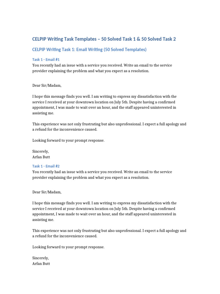 CELPIP 50 Task1 50 Task2 Solved Templates | PDF | Educational ...