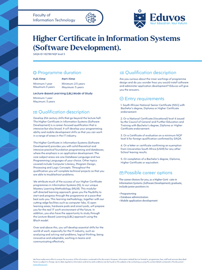 Higher Certificate in Software Development | PDF | Academic Degree ...