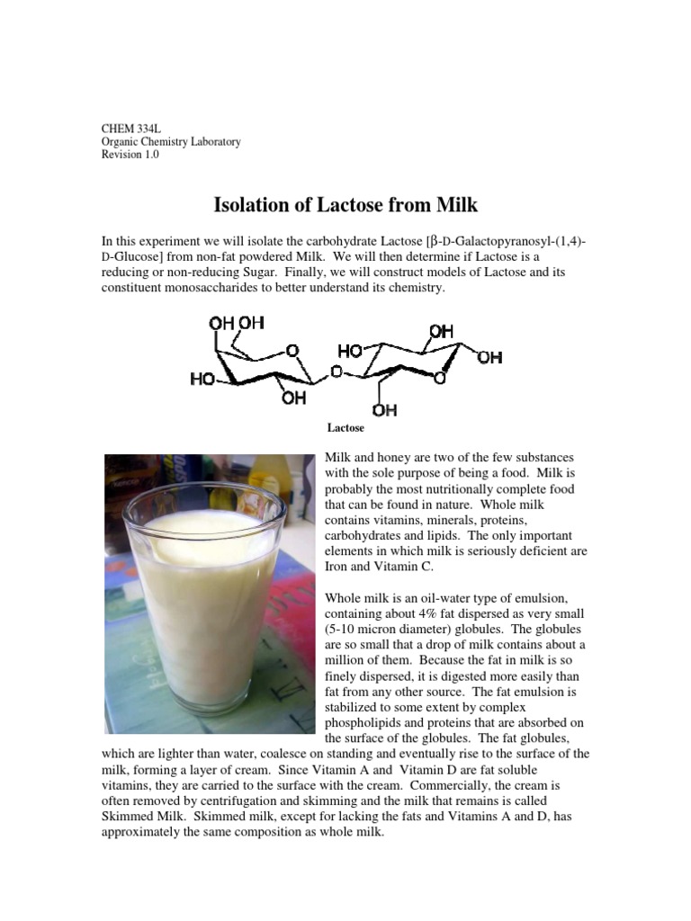 Isolation of Lactose From Milk: CHEM 334L Organic Chemistry Laboratory ...