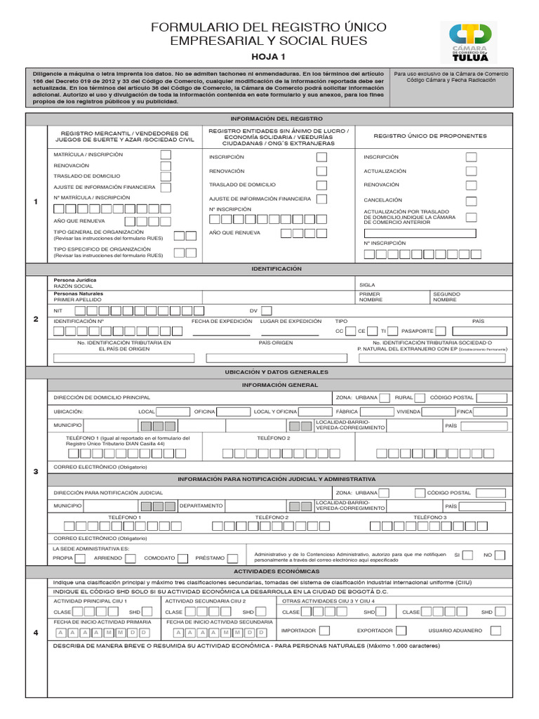 Formulario Registro Único Empresarial RUES | PDF | Economias | Business
