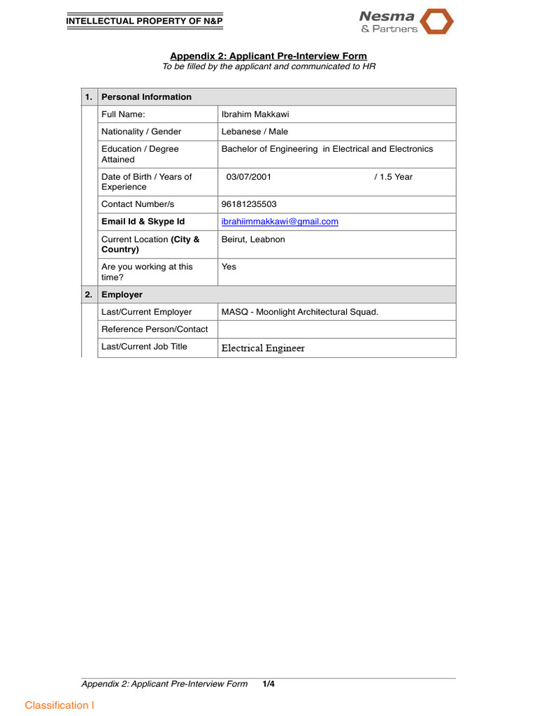 ibrahimmakkawi-Pre-Interview Form 3 | PDF | Building Information Modeling