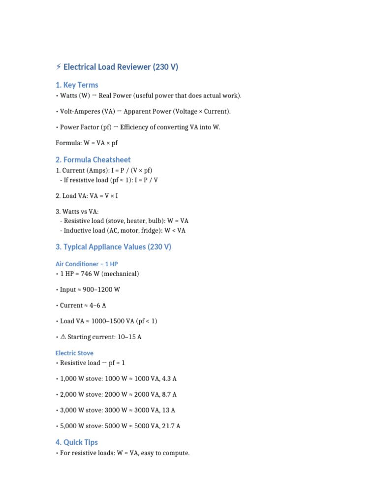 Electrical Load Reviewer | PDF