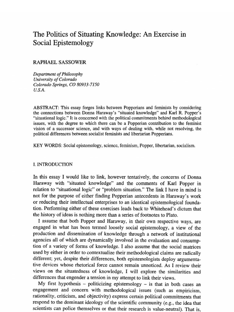(Social Epistemology The Politics of Situating Knowledge - An Exercise ... (Social Epistemology The Politics of Situating Knowledge - An Exercise ...