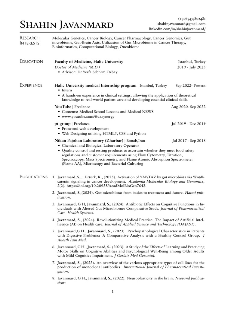 Shahin Javanmard: Cancer Research Profile | PDF | Life Sciences ...